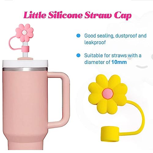 Flower Straw Cover Cap for Stanley Cup Silicone Straw Topper Compatible with 30&40 Oz Tumbler with Handle,Straw Tip Covers 10mm 0.4in for Straw Tip Covers (5Pcs Flower Straw Cover)