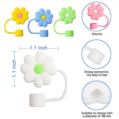 Flower Straw Cover Cap for Stanley Cup Silicone Straw Topper Compatible with 30&40 Oz Tumbler with Handle,Straw Tip Covers 10mm 0.4in for Straw Tip Covers (5Pcs Flower Straw Cover)