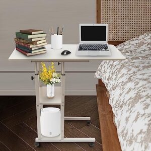 biniliubi C-Shaped Side Table Adjustable, Height Adjustable C Table with Wheels and Storage Shelves for Couch Bed Recliner