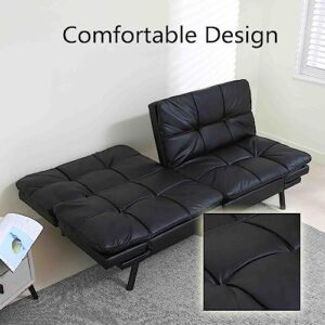 71”Convertible Futon Sofa Bed, Modern Leather Sleeper Couch with Adjustable Armrest and Backrest, Folding Upholstered Loveseat with Metal Legs, Memory Foam Living Seat for Apartment/Office, Black