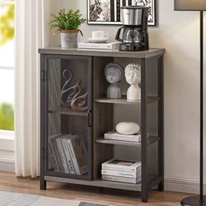 BON AUGURE Farmhouse Coffee Bar Cabinet with Storage, Industrial Sturdy Office Computer Desk, Wood and Metal Furniture Set for Home Office (Dark Gray Oak)