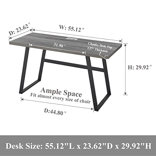 BON AUGURE Farmhouse Coffee Bar Cabinet with Storage, Industrial Sturdy Office Computer Desk, Wood and Metal Furniture Set for Home Office (Dark Gray Oak)