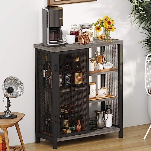 BON AUGURE Farmhouse Coffee Bar Cabinet with Storage, Industrial Sturdy Office Computer Desk, Wood and Metal Furniture Set for Home Office (Dark Gray Oak)