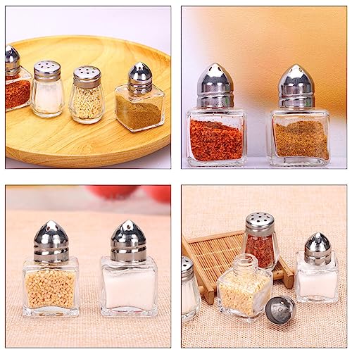 HEMOTON 10pcs Mini Salt and Pepper Shakers Seasoning Jars Glass Cube Body Spices Shakers Tiny Pepper Shakers Bottle Condiment Storage Jar for Storing Pepper Sugar Wedding