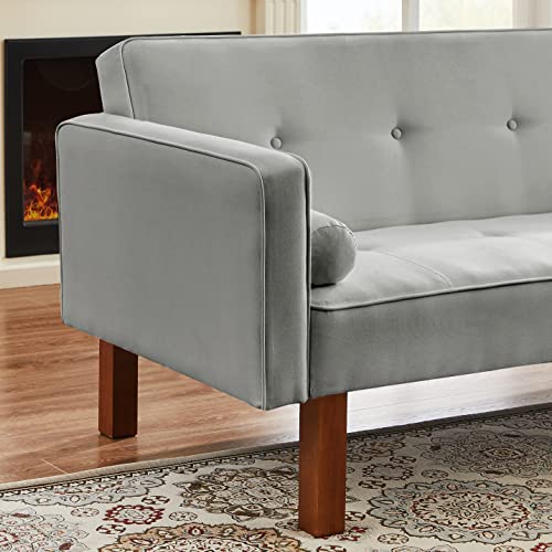 Verfur Upholstered Futon Sofa Bed for Small Spaces,74.4" Button Tufted 3 Seater Convertible Sleeper Couches Loveseat for Living Room,Bedroom and Office, Light Gray