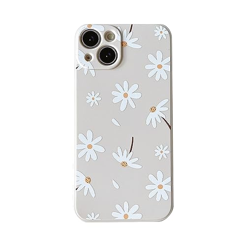 KAXLIDEN White Daisy Floral Side Print for iPhone 13 Phone Case Silicone Soft Women Cute Flower Protective Slim Fit Cover for iPhone 13 6.1 inch Cases