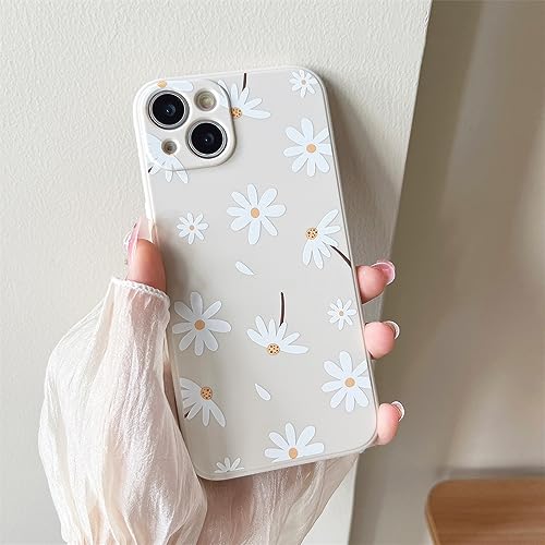 KAXLIDEN White Daisy Floral Side Print for iPhone 13 Phone Case Silicone Soft Women Cute Flower Protective Slim Fit Cover for iPhone 13 6.1 inch Cases