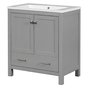 Appot AT-SV000010AAG Multifunctional 30" Vanity with Single, Combo Undermount Sink, Bathroom Storage Cabinet with 2 Doors and A Drawer, Soft Closing, Solid Wood Frame, Grey