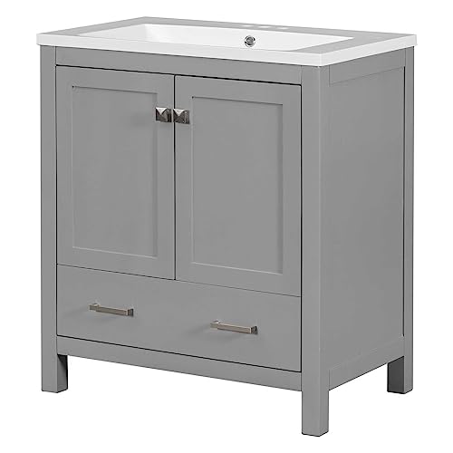 Appot AT-SV000010AAG Multifunctional 30" Vanity with Single, Combo Undermount Sink, Bathroom Storage Cabinet with 2 Doors and A Drawer, Soft Closing, Solid Wood Frame, Grey