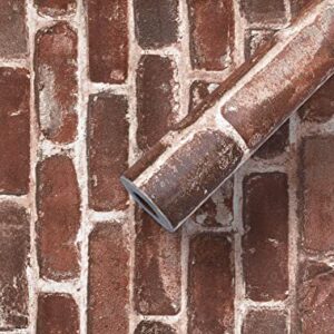 Akywall Red Brick Wallpaper Peel and Stick Realistic Distressed Textured Rock Stone Self Adhesive Contact Paper Embossed Vintage Removable Vinyl Wall Paper Faux Brick Look Wall Covering 118inch