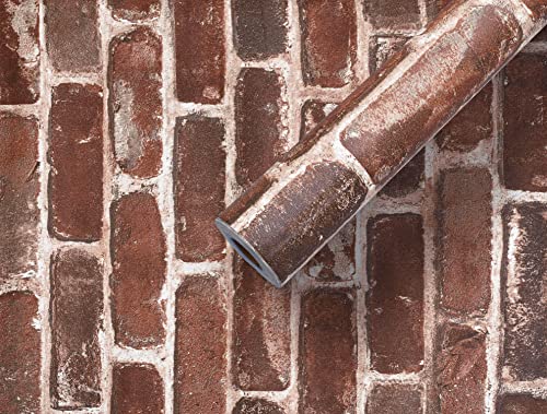 Akywall Red Brick Wallpaper Peel and Stick Realistic Distressed Textured Rock Stone Self Adhesive Contact Paper Embossed Vintage Removable Vinyl Wall Paper Faux Brick Look Wall Covering 118inch