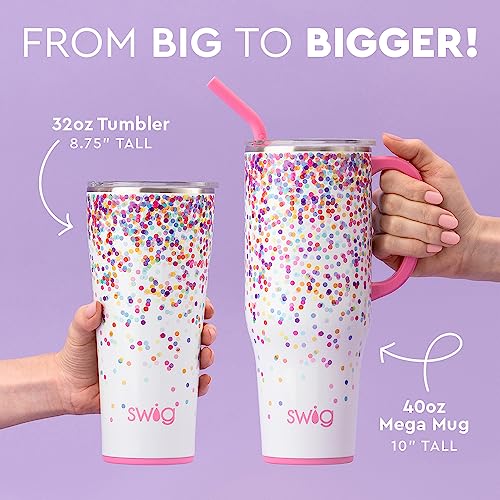 Swig Life 40oz Mega Mug | 40 oz Tumbler with Handle and Straw, Cup Holder Friendly, Dishwasher Safe, Extra Large Insulated Tumbler, Stainless Steel Travel Mugs for Hot and Cold Drinks (Oh Happy Day)