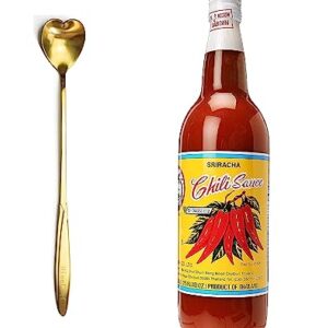 Shark Brand Sriracha Chili Sauce, Medium Hot, 25 Ounce Bottle Plus NineChef Brand Golden Heart Coffee Ice Tea Spoon (Pack 1)