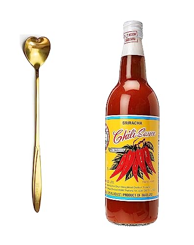 Shark Brand Sriracha Chili Sauce, Medium Hot, 25 Ounce Bottle Plus NineChef Brand Golden Heart Coffee Ice Tea Spoon (Pack 1)