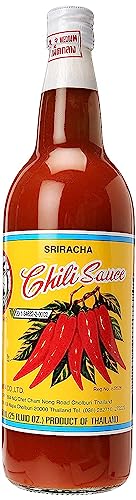 Shark Brand Sriracha Chili Sauce, Medium Hot, 25 Ounce Bottle Plus NineChef Brand Golden Heart Coffee Ice Tea Spoon (Pack 1)