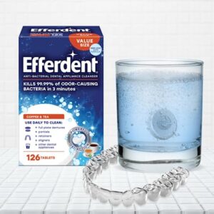 Efferdent Denture Care, Variety Pack, Mint Denture Cleanser Tablets (126 CT), & Retainer & Denture Cleaner Tablets (Coffee & Tee) (126ct) (2 of each)