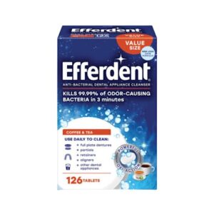 Efferdent Denture Care, Variety Pack, Mint Denture Cleanser Tablets (126 CT), & Retainer & Denture Cleaner Tablets (Coffee & Tee) (126ct) (2 of each)