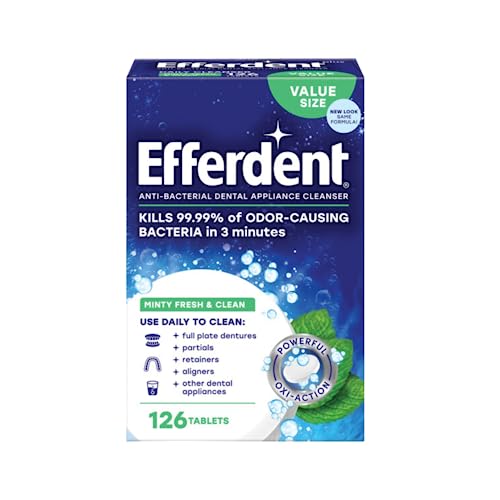 Efferdent Denture Care, Variety Pack, Mint Denture Cleanser Tablets (126 CT), & Retainer & Denture Cleaner Tablets (Coffee & Tee) (126ct) (2 of each)