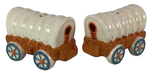 Covered Wagon Design Ceramic Salt and Pepper Shakers 2.5 Inches