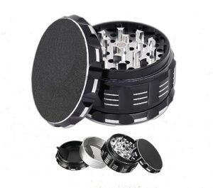 spice grinder large 3 inch, manual herb grinder 4 parts aluminum alloy for kitchen recreation premium quality (black, 3 inch)