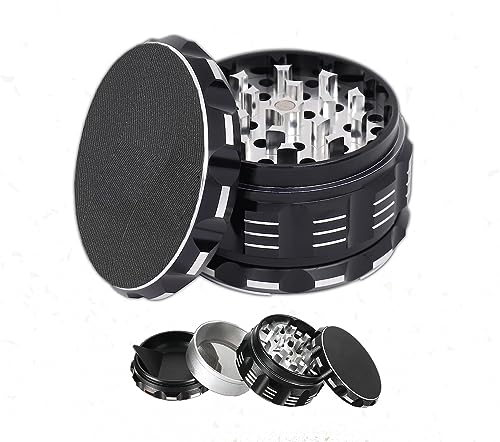 Spice Grinder Large 3 Inch, Manual Herb Grinder 4 parts Aluminum Alloy for Kitchen recreation Premium Quality (Black, 3 Inch)