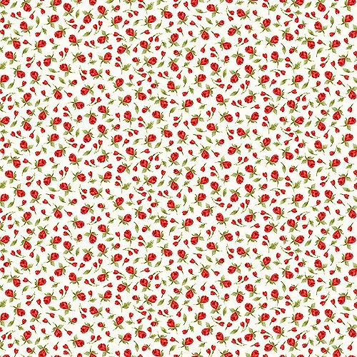 Vintage Rose Red Tiny Cute Roses Cream Cotton Fabric Timeless Treasures BTY