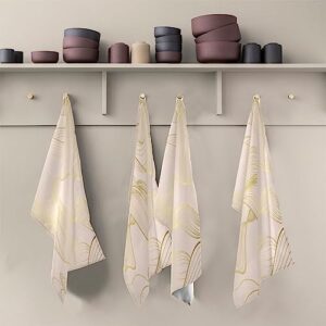 FUGIDOG Kitchen Dish Towels Set of 4, Luxury Gold Line Pattern Ultra Soft Absorbent Kitchen Towels Tea Towels Hand Towels Quick Drying Reusable Cleaning Cloths, 18 x 28 inch