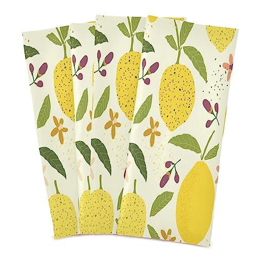 FUGIDOG Kitchen Dish Towels Set of 4, Lemon Flower Ultra Soft Absorbent Kitchen Towels Tea Towels Hand Towels Quick Drying Reusable Cleaning Cloths, 18 x 28 inch