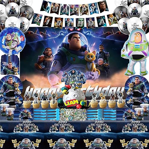 185Pcs Buzz Lightyear Birthday Party Decorations, Buzz Lightyear Party Decorations for Kids, Include Banner,Cake Topper, Cupcake Topper,Tablecloth, Backdrop,Balloons,Foil Balloons,Tableware,Invitation Cards