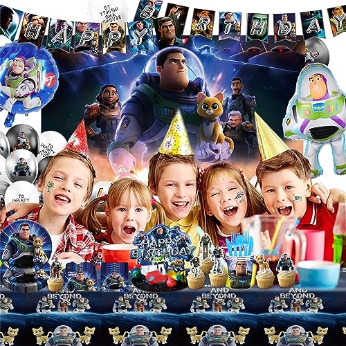 185Pcs Buzz Lightyear Birthday Party Decorations, Buzz Lightyear Party Decorations for Kids, Include Banner,Cake Topper, Cupcake Topper,Tablecloth, Backdrop,Balloons,Foil Balloons,Tableware,Invitation Cards