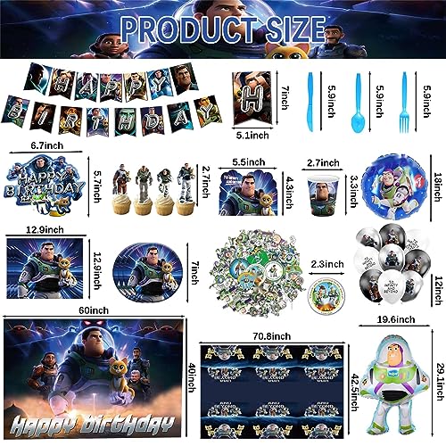 185Pcs Buzz Lightyear Birthday Party Decorations, Buzz Lightyear Party Decorations for Kids, Include Banner,Cake Topper, Cupcake Topper,Tablecloth, Backdrop,Balloons,Foil Balloons,Tableware,Invitation Cards