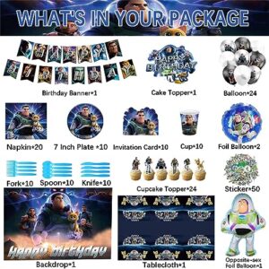 185Pcs Buzz Lightyear Birthday Party Decorations, Buzz Lightyear Party Decorations for Kids, Include Banner,Cake Topper, Cupcake Topper,Tablecloth, Backdrop,Balloons,Foil Balloons,Tableware,Invitation Cards