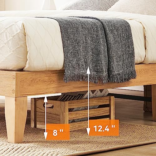 GAOMON Queen Bed Frame with Natural Rattan Headboard, Queen Size Platform Bed Frame with LED Lights & Curved Rattan Headboard & Wooden Support Legs, No Box Spring Needed, Easy Assembly