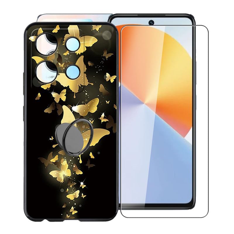 KJYFOANI for Infinix Note 30 Case, [ 1 x Tempered Glass Protective Film], Shockproof Soft Cover, with [360° Rotation Ring Kickstand] Case for Infinix Note 30 (6.78") - Golden Dancer