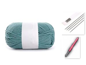 4 combed cotton soft wool balls acrylic cotton hand-woven cotton yarn the thread of a sweater each ball weighs 50 grams 120 meters long and with needle bar and crochet (6 balls cyan blue)