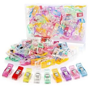 sewing clips, 100 pcs with plastic box, assorted colors quilt clips quilting clips for fabric clips for sewing and quilting, fabric sewing binding crafting clips, bag clips, sewing tools