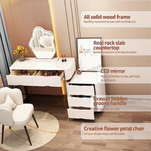 Hunlyman Makeup Vanity Desk, Modern Style Makeup Table Made of Solid Wood,Including Rotatable/Removable Touch Screen HD LED Mirror(3-Brigntness) and Soft Chair,Family Bedroom (31 Inch/80CM)