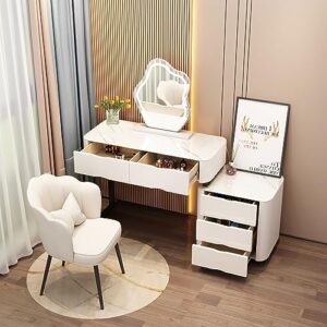 Hunlyman Makeup Vanity Desk, Modern Style Makeup Table Made of Solid Wood,Including Rotatable/Removable Touch Screen HD LED Mirror(3-Brigntness) and Soft Chair,Family Bedroom (31 Inch/80CM)