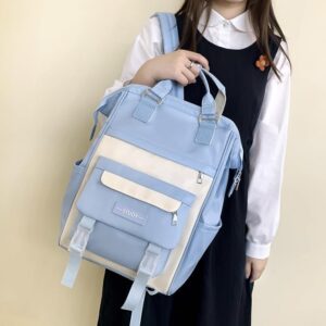 UIVXXUD Aesthetic Backpack Cute Kawaii - Waterproof Nylon Double Shoulder Bag (Blue)