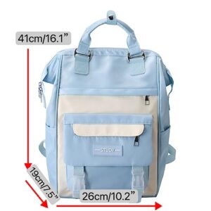 UIVXXUD Aesthetic Backpack Cute Kawaii - Waterproof Nylon Double Shoulder Bag (Blue)