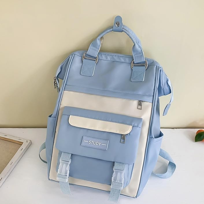 UIVXXUD Aesthetic Backpack Cute Kawaii - Waterproof Nylon Double Shoulder Bag (Blue)