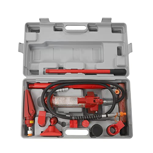 14PCS 6 Ton (13227.74 lb) Capacity Portable Hydraulic Jack, Red Portable Hydraulic Ram with Storage Case, Auto Body Frame Repair Kit for Car Truck