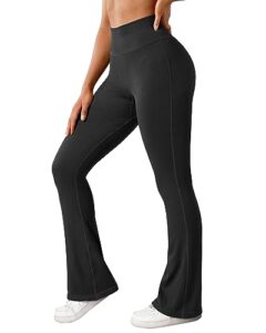 mooslover women ribbed bootcut yoga pants high waisted flare bootleg workout leggings(s,#2 black-29)