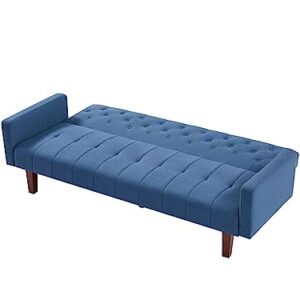 Blue, Linen, Convertible Double Folding Living Room Sofa Bed (Eucalyptus Wood Frame)