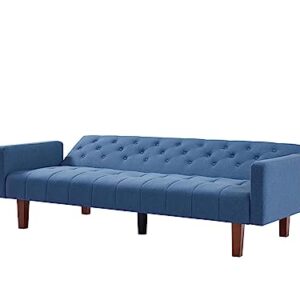 Blue, Linen, Convertible Double Folding Living Room Sofa Bed (Eucalyptus Wood Frame)