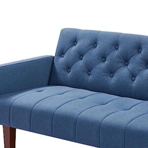 Blue, Linen, Convertible Double Folding Living Room Sofa Bed (Eucalyptus Wood Frame)