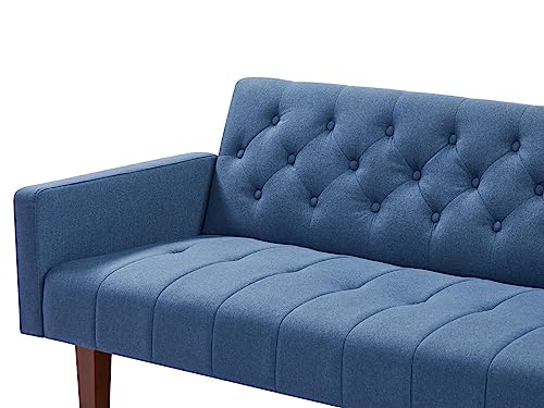 Blue, Linen, Convertible Double Folding Living Room Sofa Bed (Eucalyptus Wood Frame)