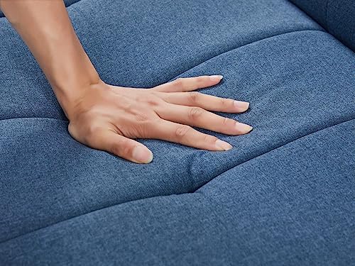 Blue, Linen, Convertible Double Folding Living Room Sofa Bed (Eucalyptus Wood Frame)