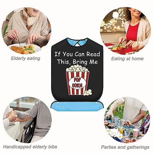 HOLLP Popcorn Lover Gift Bring Me Popcorn Reusable Adult Bibs with Crumb Catcher Popcorn Fan Gift (Popcorn)