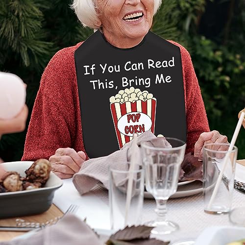 HOLLP Popcorn Lover Gift Bring Me Popcorn Reusable Adult Bibs with Crumb Catcher Popcorn Fan Gift (Popcorn)